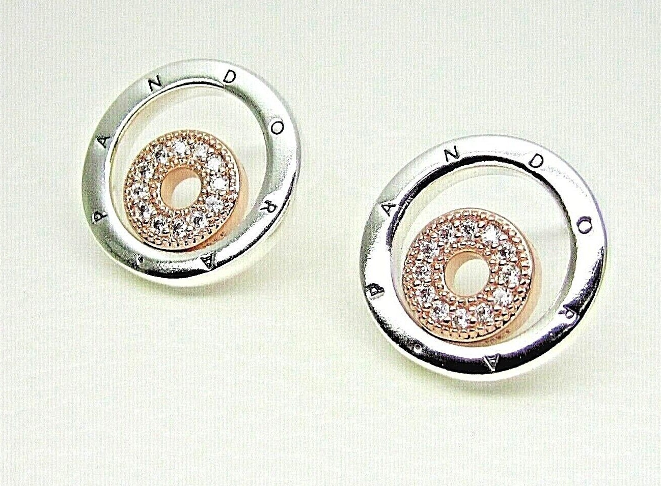 Authentic Pandora #282314C01 Signature Two-tone Circle Stud Earrings ...