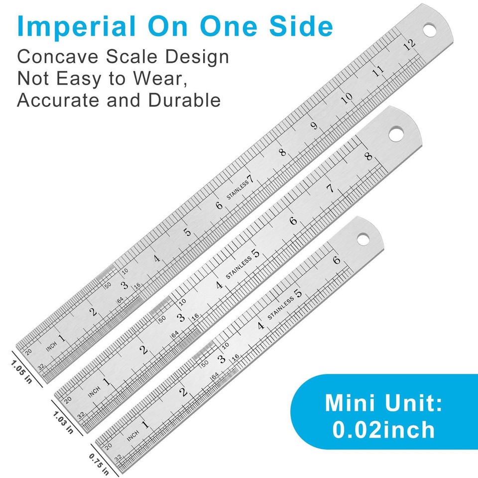 3pcs Stainless Steel Ruler Metal Ruler Set 6 8 12 Inch Steel Ruler With ...