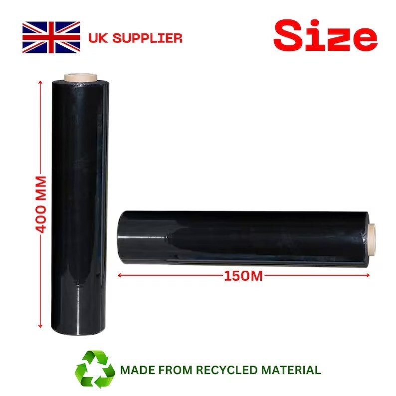 6 X STRONG ROLLS BLACK PALLET STRETCH SHRINK WRAP PARCEL PACKING CLING ...
