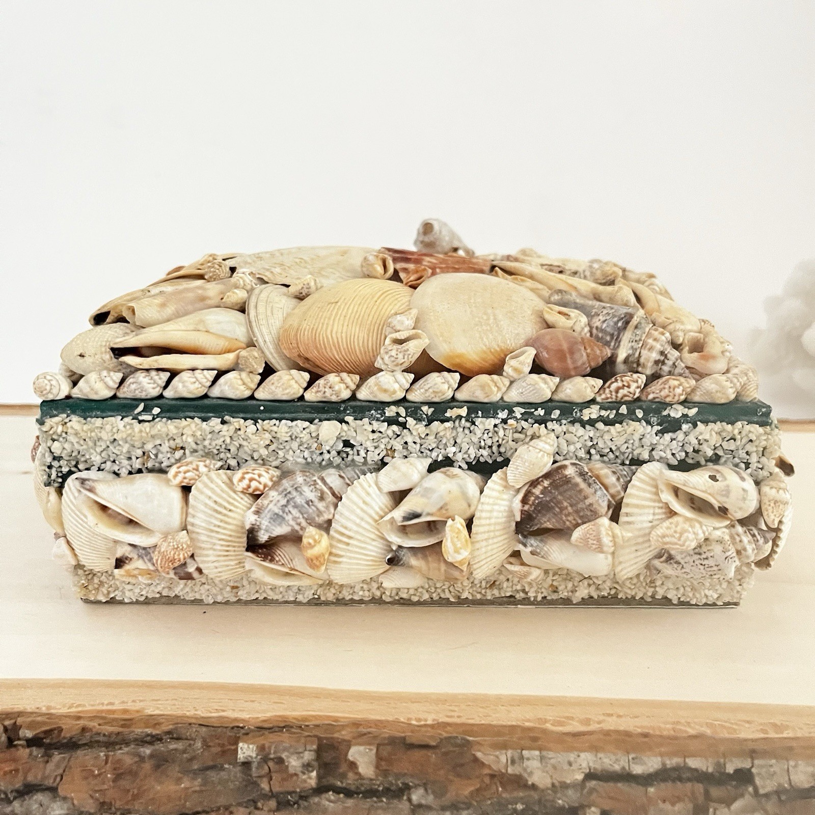 Vintage SEASHELL Jewelry TRINKET BOX Nautical Ocean Sea Shell Rectangle ...