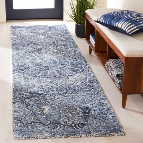 Marquee Collection Runner Rug - 2'3" x 8', Blue & Grey, Handmade ...
