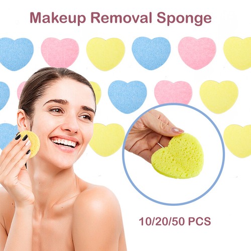 Heart Shaped Wood Pulp Cotton Face Wash Cleansing Sponge Soft Cosmetic ...