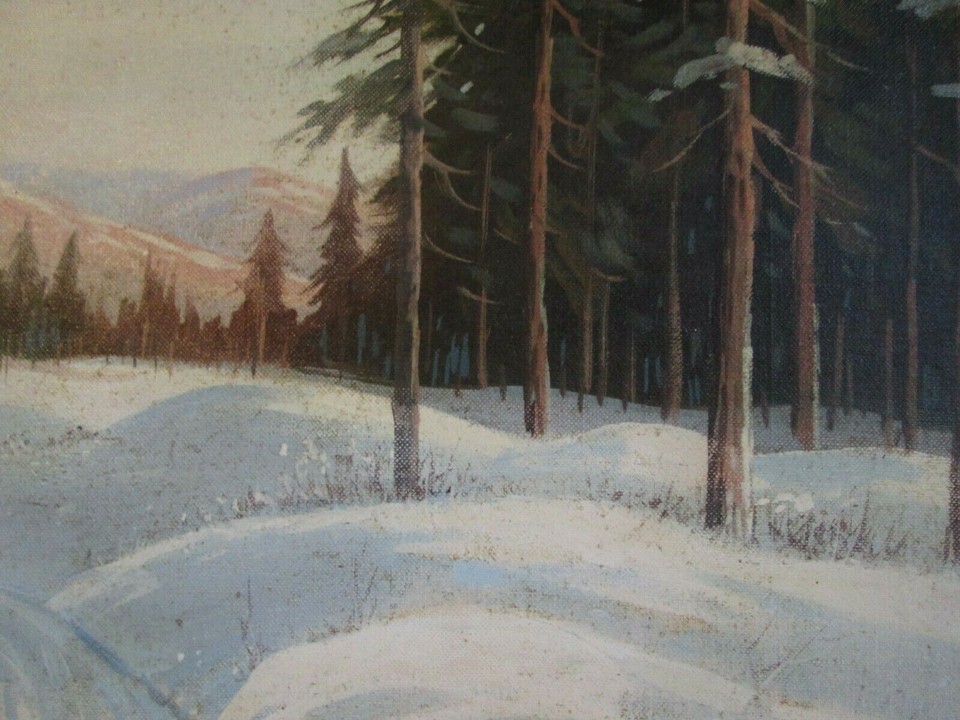 INDIANA LISTED ARTIST BRYON TARLTON OIL ON MASONITE GREAT SNOWSCAPE ...