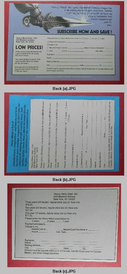 Heavy Metal Magazine Order Forms - 3 Different - Early 1980s | eBay
