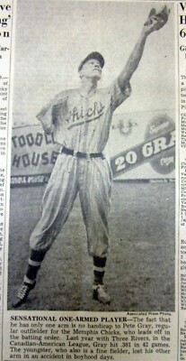 1943 newspaper w rookie photo The 1-armed Major League baseball player ...