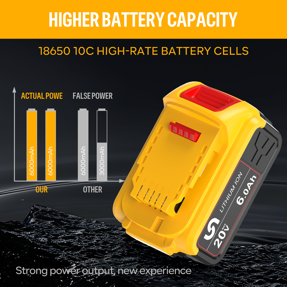 2/1Pack 20V For DeWalt 20Volt Max Lithium Ion 6.0Ah Battery DCB206 ...