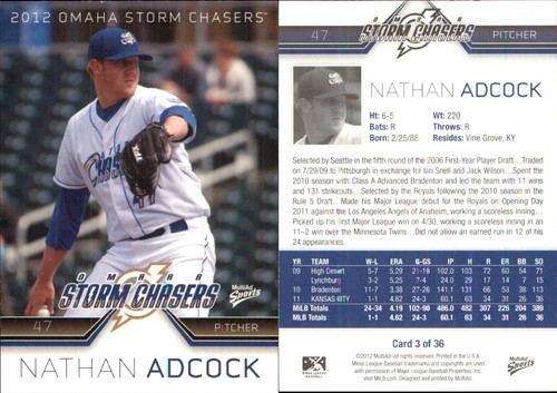 2012 Multiad Sports Omaha Storm Chasers - #3 Nathan Adcock (RC) for ...