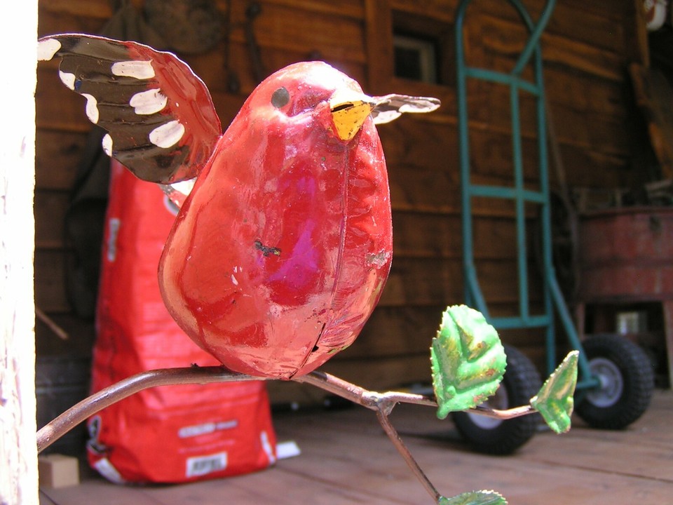 Metal art red bird on branch with mounting bracket, #R | eBay