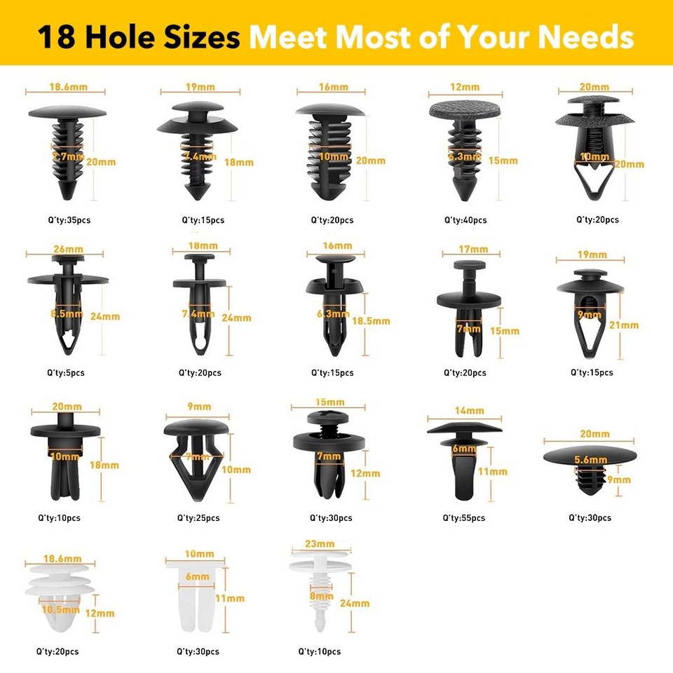 448pcs Plastic Car Rivets Fender Fastener Bumper Push Clip+Remover Pin ...