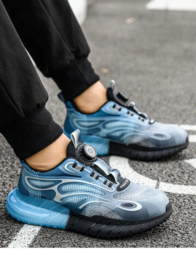 Men Steel Toe Shoes Work Boots Safety Rotating Button Anti-smash ...