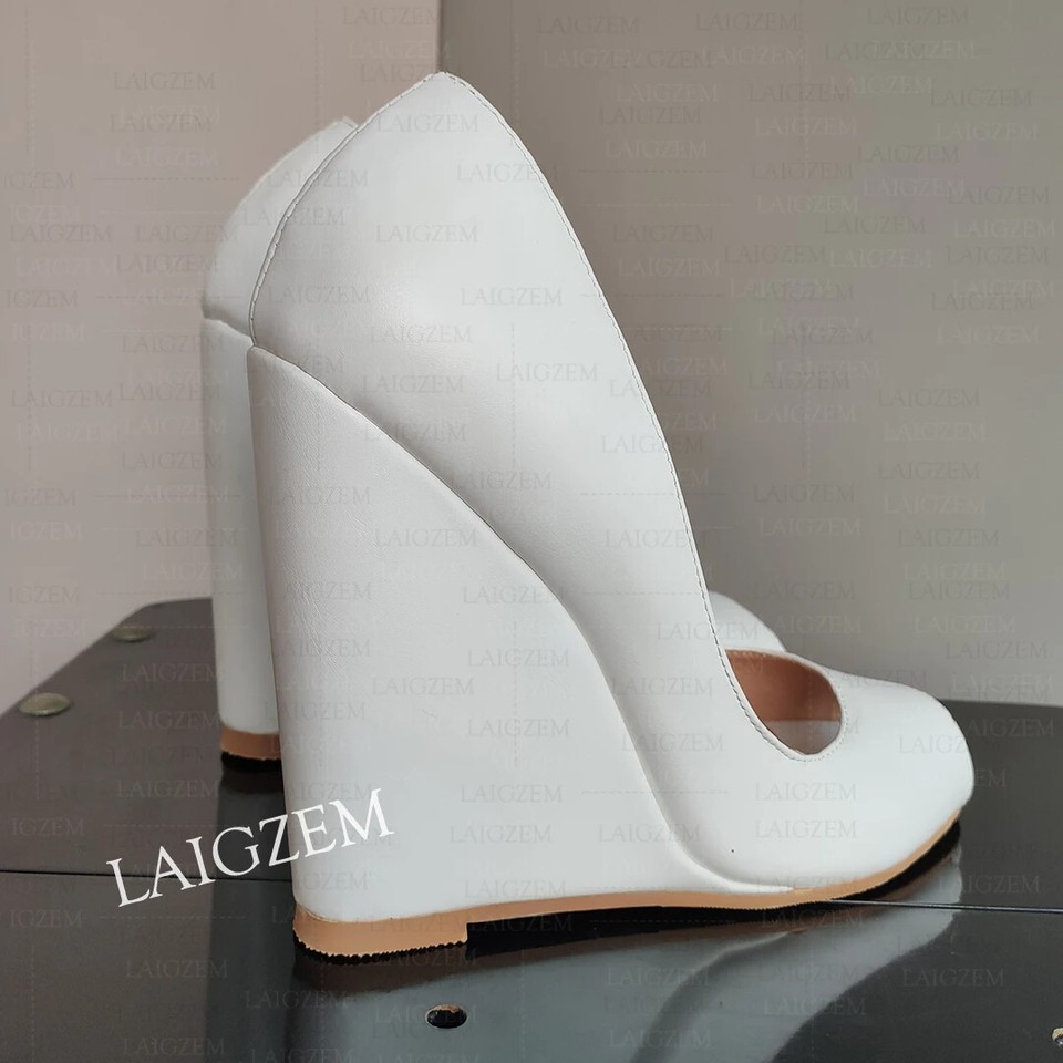 Women Pumps Peep Toe Wedges Steep High Heels Sandals Slip On Ladies ...