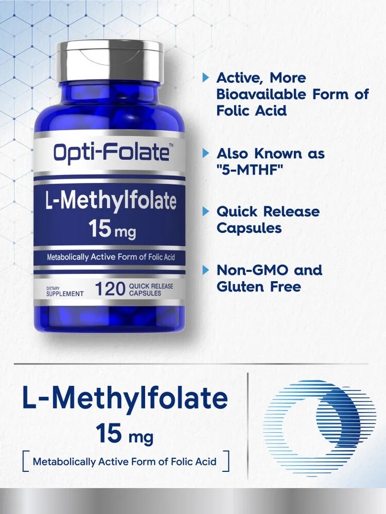 L Methylfolate 15mg | 120 Capsules | Value Size | Max Potency | by Opti ...