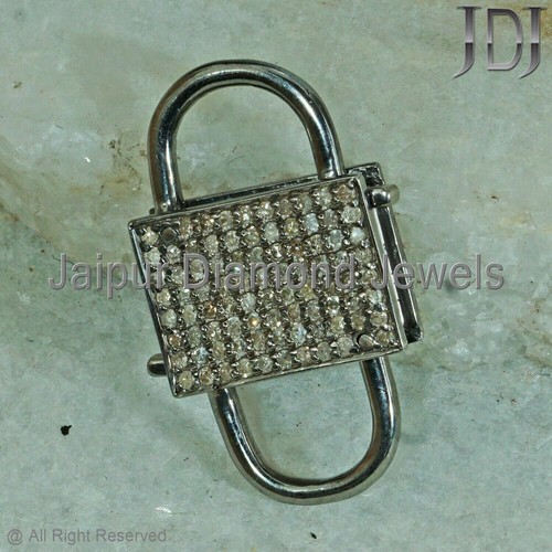 Natural Pave Diamond Padlock Clasp Finding 925 Sterling Silver Lock ...