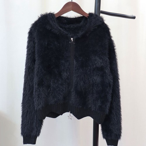 Faux Mink Fur Coat Sweater Sweet Girls Women Knit Top Hooded Jacket ...