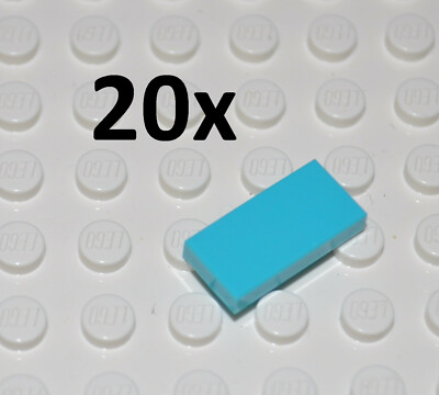 LEGO PARTS - 20X MEDIUM AZURE TILES 1X2 STUDS/FLAT PCS/BULK SMOOTH ...