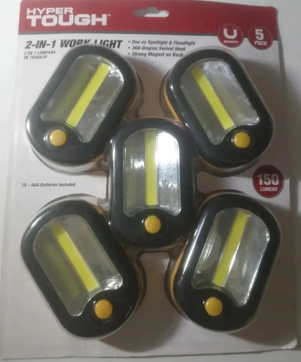 HYPER TOUGH 2 IN 1 Magnetic Work light 5 PACK -150 LUMENS w/ 360 Degree ...