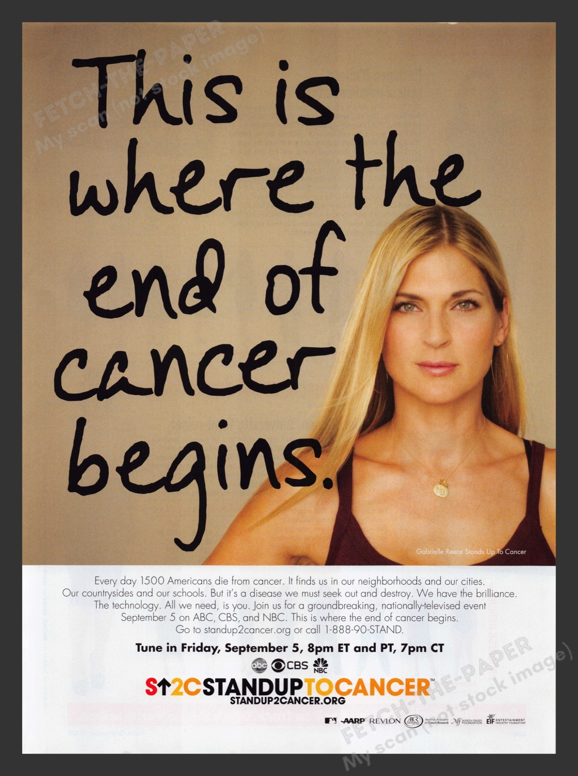 Stand Up to Cancer 2000s Print Advertisement 2008 Gabrielle Reece | eBay