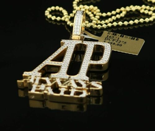 Yellow 925 Sterling Silver "AP" Letter Necklace Pendant 2.61ct Cubic ...