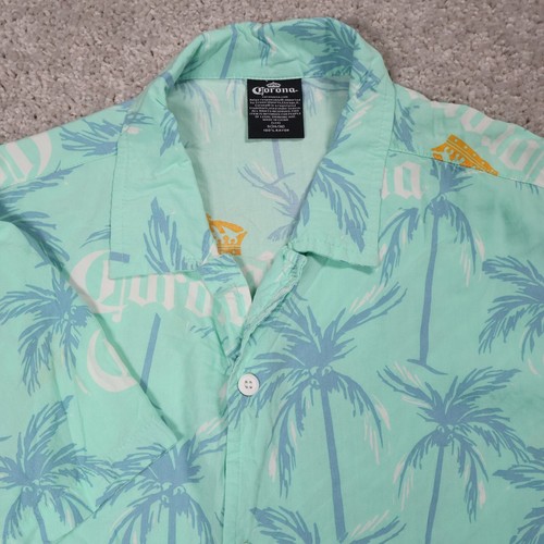 Corona Palm Tree Button Up Hawaiian Shirt Tropical Beer Graphic S | eBay