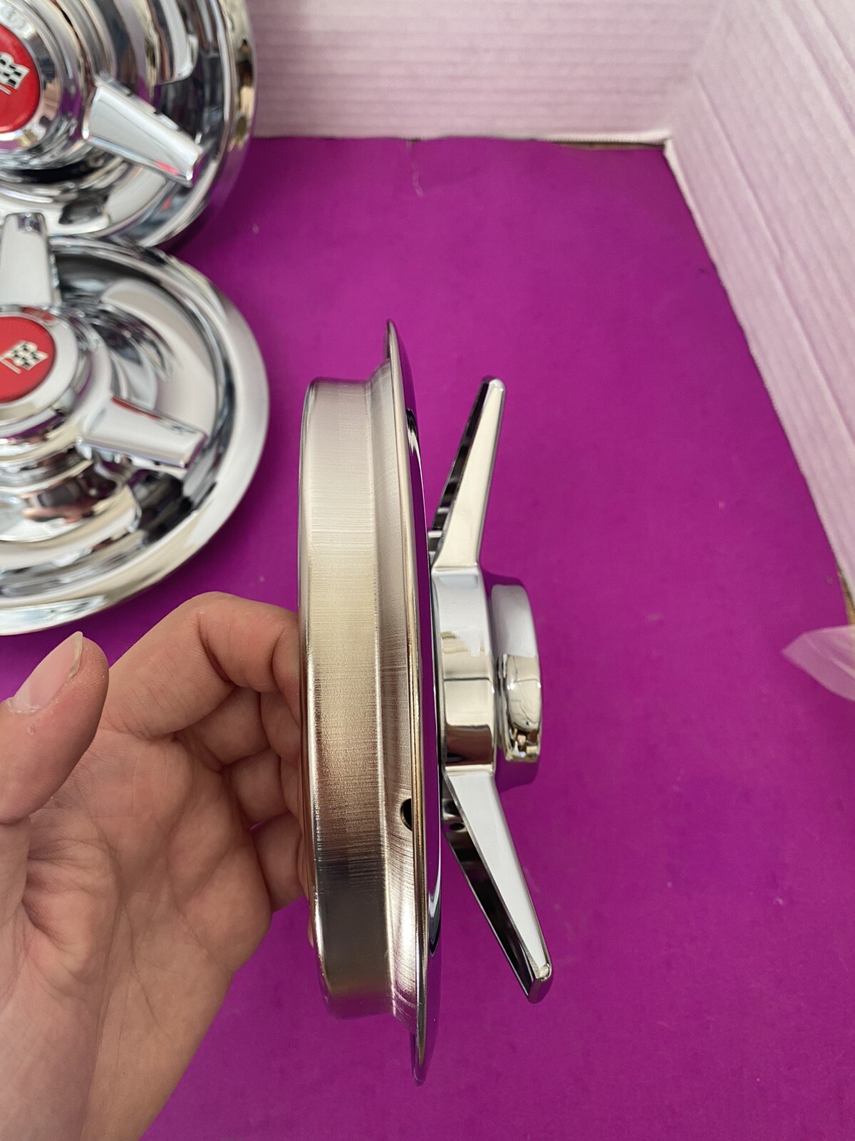 (4) 3 BAR SPINNERS CENTER CAPS FOR CHEVY RALLY WHEELS 7",BLACK FLAGS ...