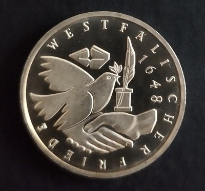 10 DM Silber Gedenkmünze Westfälischer Friede (J) Hamburg 925er Silber ...