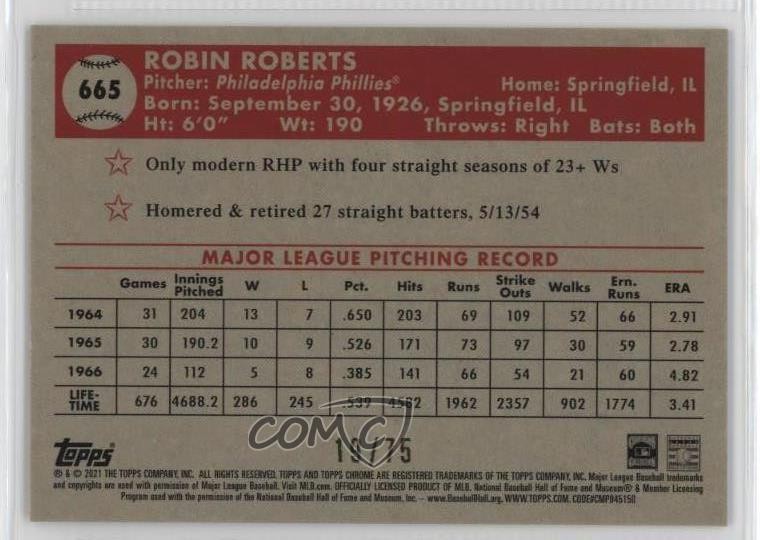 2021 Topps Chrome Platinum Anniversary 19/75 Robin Roberts #665 HOF 8c4 ...