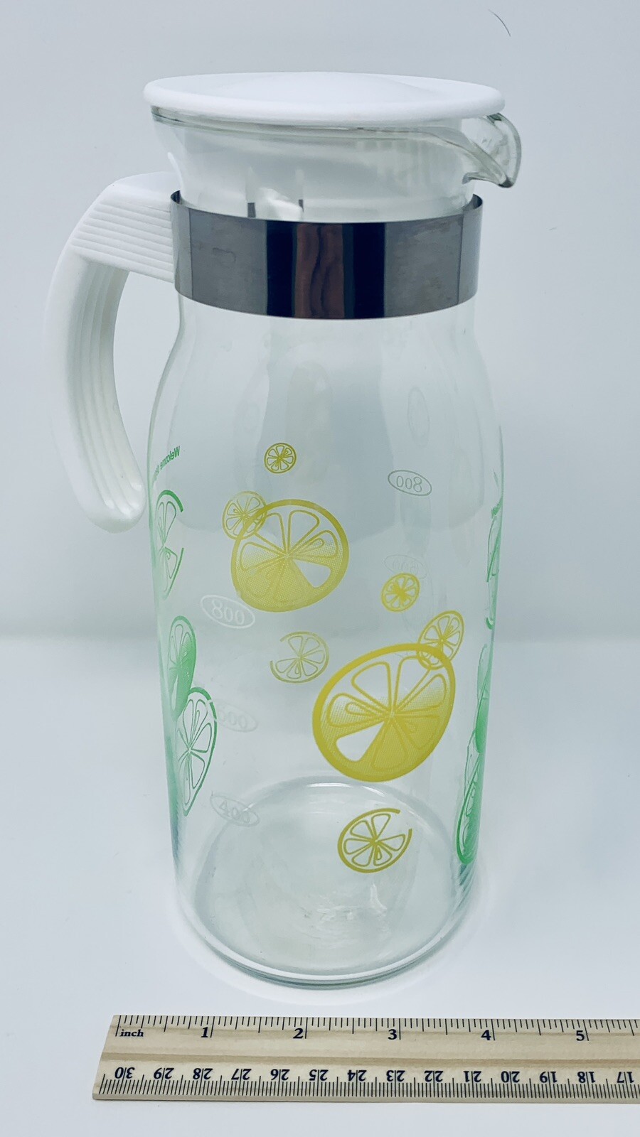 Vintage Pyrex Lemon Lime Pitcher Carafe W/Lid 1 Qt Welcome Degustation ...