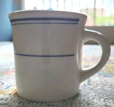 Ciera Fine Dinnerware Diner Style Coffee Mug Cup White with Blue ...