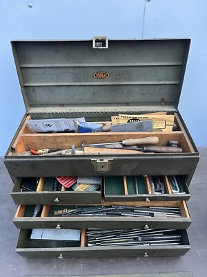 VTG Full of Tools Lathe DUNLAP 5-DRAWER MACHINIST TOOL BOX 20” x 8.5“ x ...