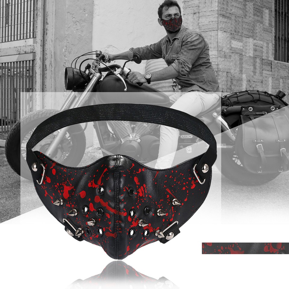 Punk Leather Spike Mask Gothic Rivet Biker Motorcycle Mask Half Face ...