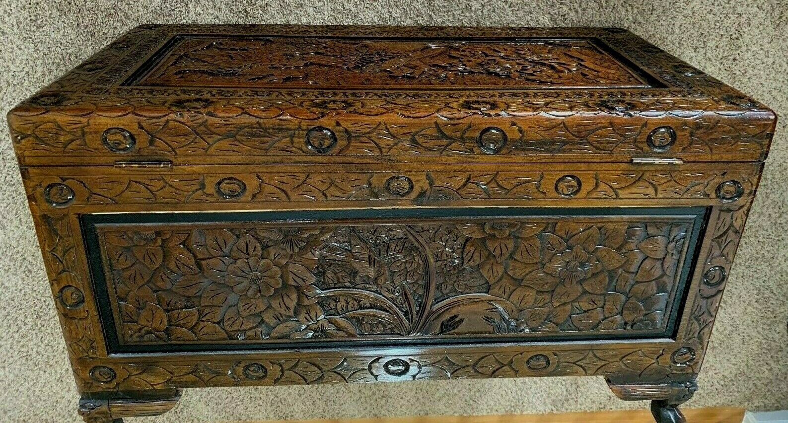 Carved Wood FURNITURE 20X23X40" Asian Cedar Chest - Trunk | eBay