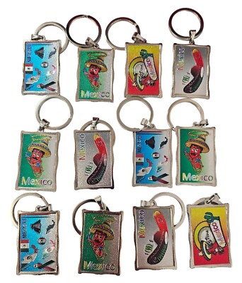 Set of 12x Mexico Flag Key Chain Metal Chrome Plated Keychain Mexican ...