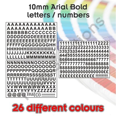 10mm Self Adhesive Vinyl Letters / Numbers - Arial Bold Font - Various ...