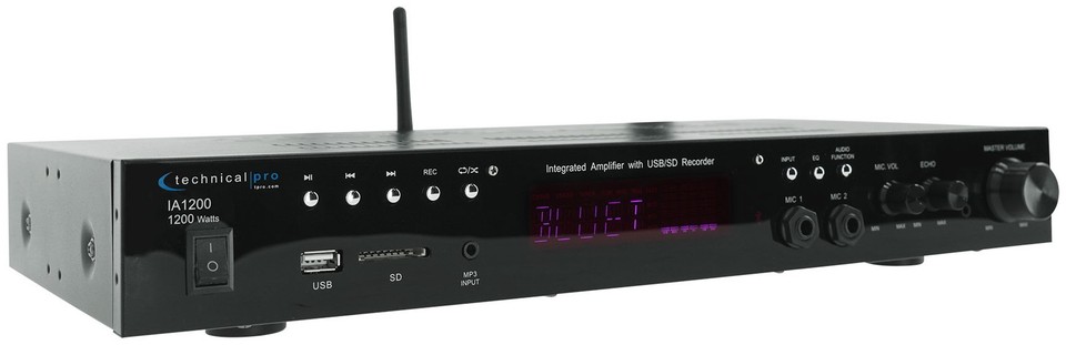 Technical Pro IA1200 Pro Integrated Amplifier w/ 2) Mic inputs+USB/SD ...