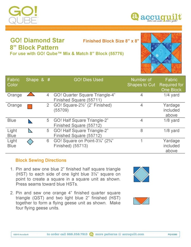 ACCUQUILT GO QUBE 8" Block Patterns Manual - LOOP FASTENED - TOUGH ...