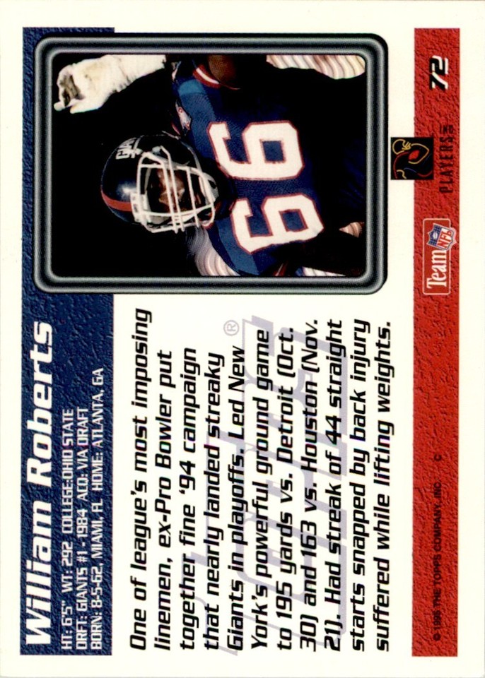 1995 Topps William Roberts New York Giants #72 | eBay