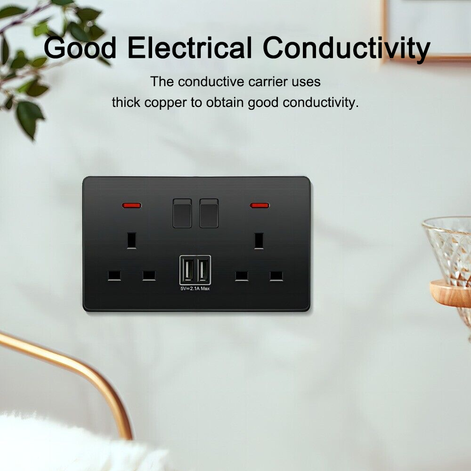 Single/Double Wall Plug Socket 1/2 Gang Charger USB Ports Outlets Flat ...