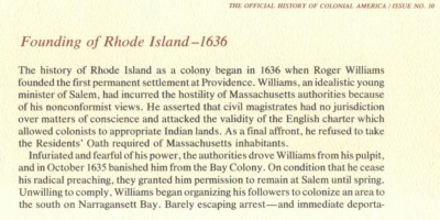 Information Card. HISTORY OF COLONIAL AMERICA 10. Founding of Rhode ...