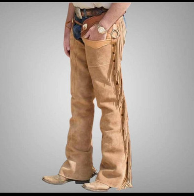 Men Western Buckskin Suede Leather Chap Cowboy shot Gun Chap Riding ...