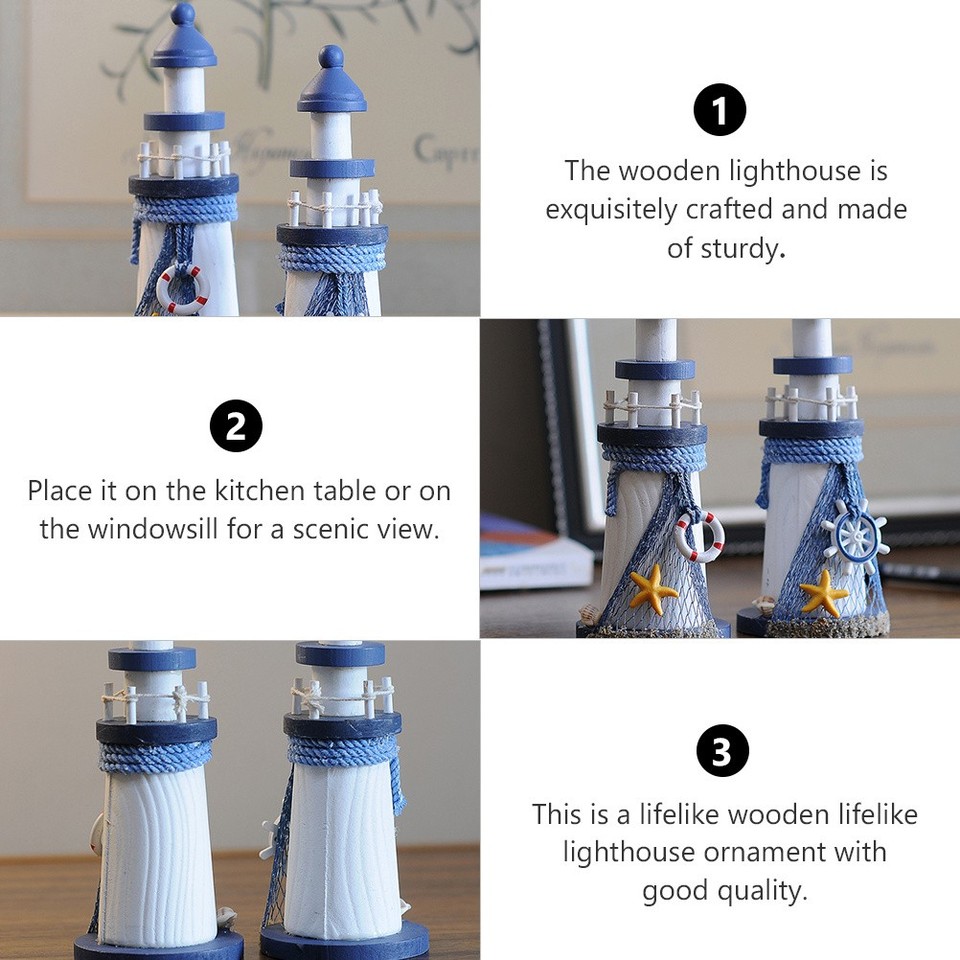 1pc Decorative Lighthouse Mini Nautical Lighthouse Wooden Lighthouse ...