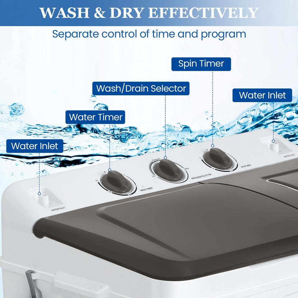 Portable Washing Machine 30lbs Twin Tub Washer Mini Compact Laundry ...