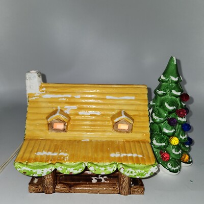 Vintage Rare log cabin Lighted Ceramic Christmas Tree decoration ...