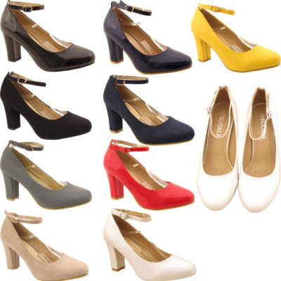 Women Ladies Block Heel Ankle Strap Work Court Evening Dress Girls ...