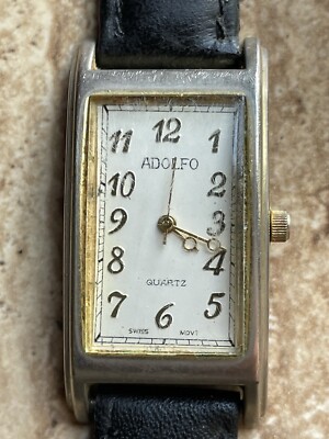 Vintage Adolfo Tank Style Watch 23mm Gold Tone Curved Case Swiss ...