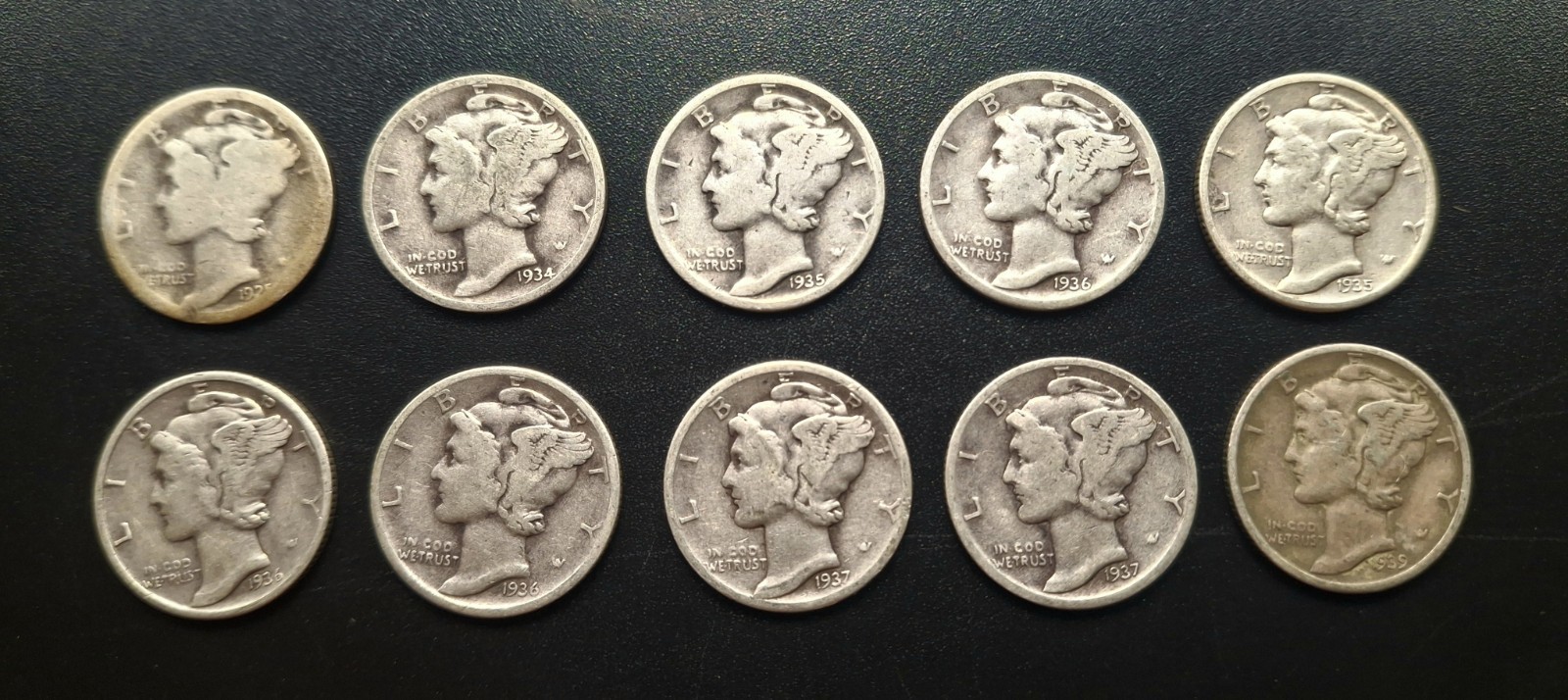 Lot Of 10 Mercury Silver Dimes - Assorted Dates, Years 1925 - 1939 | eBay