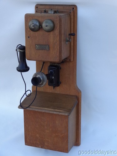 Vintage CHICAGO TELEPHONE SUPPLY CO. Oak Wood Double Box Wall Phone | eBay