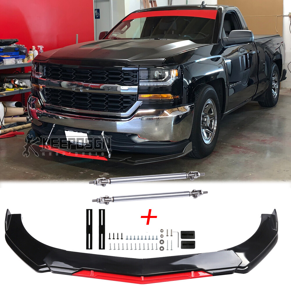 GLOSSY Front Bumper Lip Splitter Body Kits Strut Rods for Chevy ...