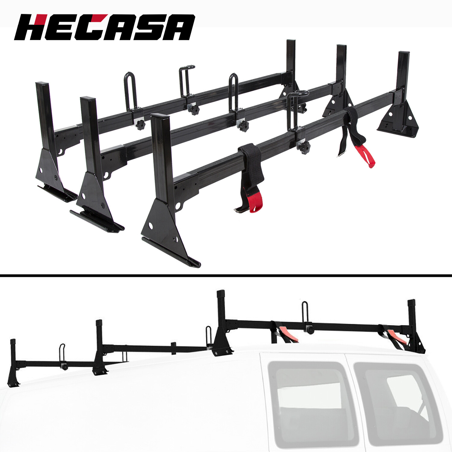 Ladder Roof Racks Steel Black Rack For Chevy Express Fullsize Van 3 bar ...
