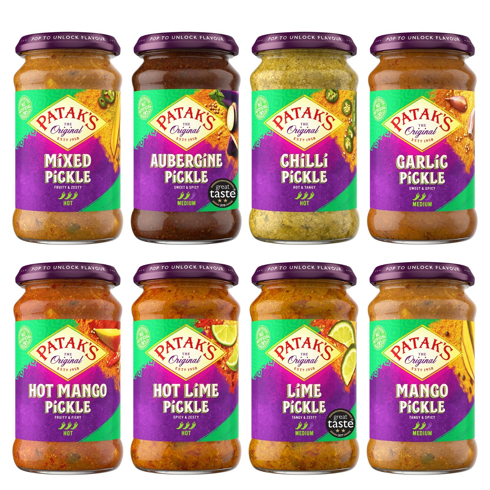 Patak Pickles - All Flavours l Different Pack Bundle l Abergine, Chilli ...
