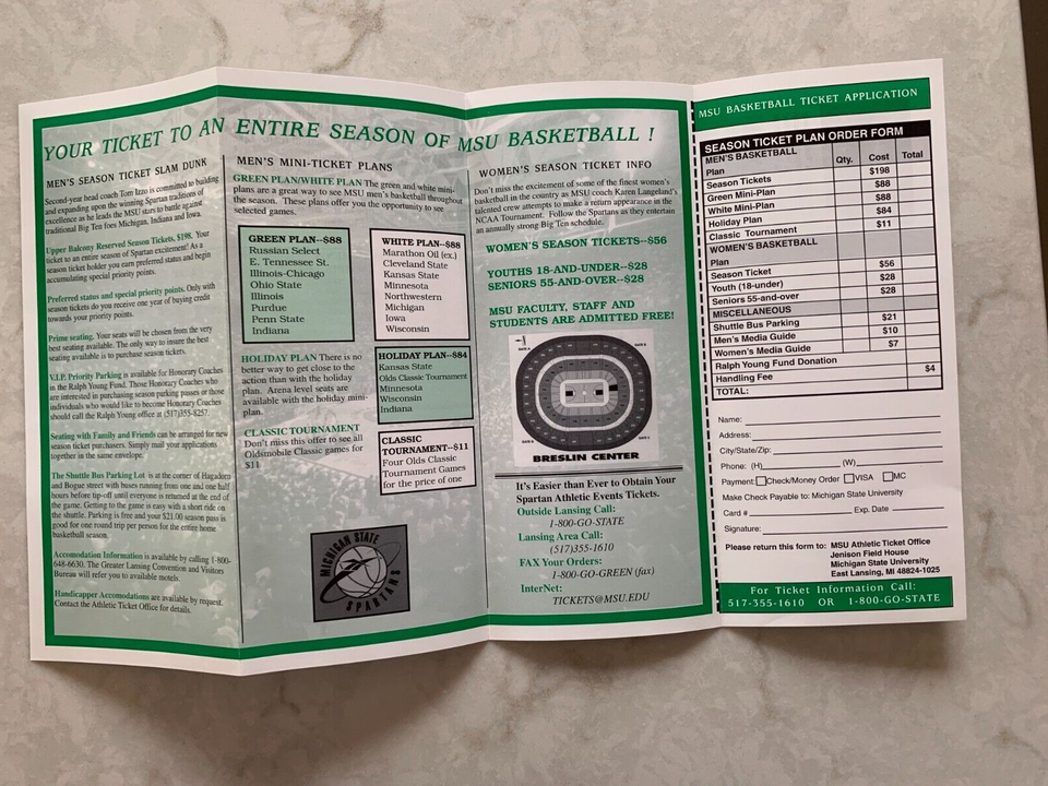 Michigan State Spartans men's basketball season ticket brochure, 1996 ...